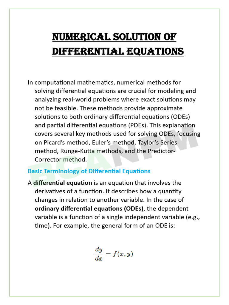 Numerical Solution of Differential Equations | PDF | Differential ...