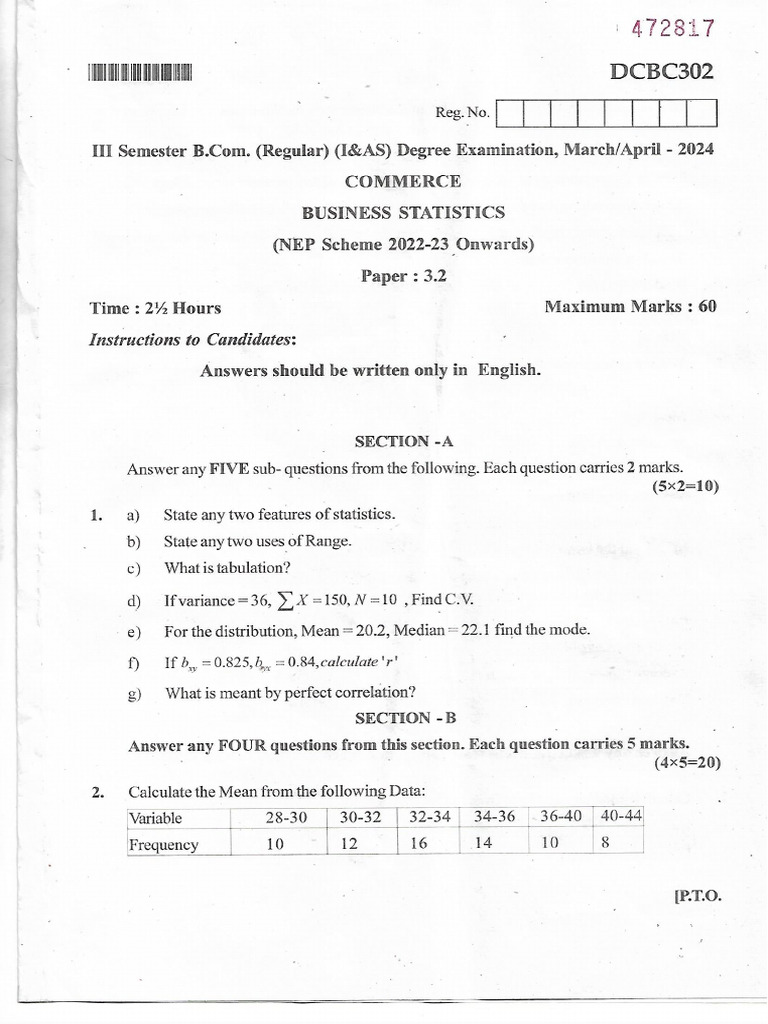 Business Statistics Question Papers 2023 and 2024 Both Year | PDF