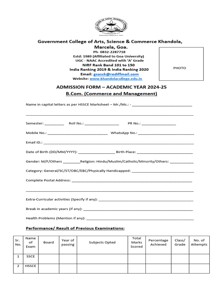 Admission Form 2024 25 | PDF | Banks | Photocopier