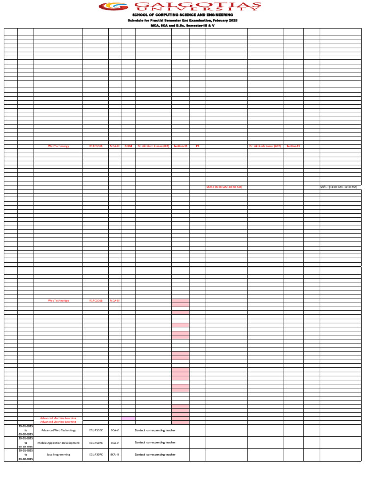 Updated Regular Practical Exam Date Sheet for BCA-MCA-BSC-MSC (Sem-V and Sem-III)-1 | PDF ...