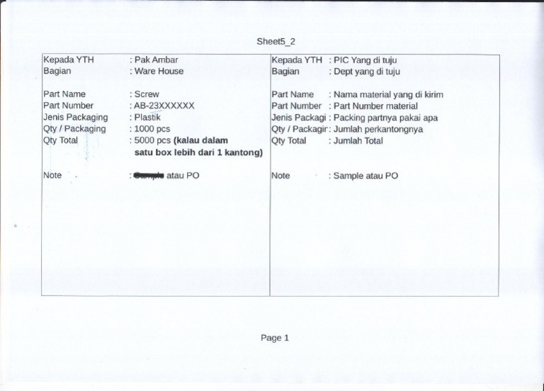 Contoh TAG Pengiriman | PDF
