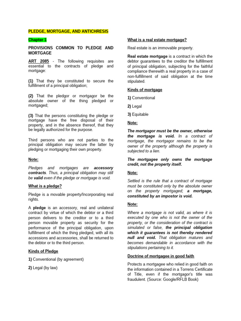Pledge Mortgage Antichresis | PDF | Mortgage Law | Foreclosure