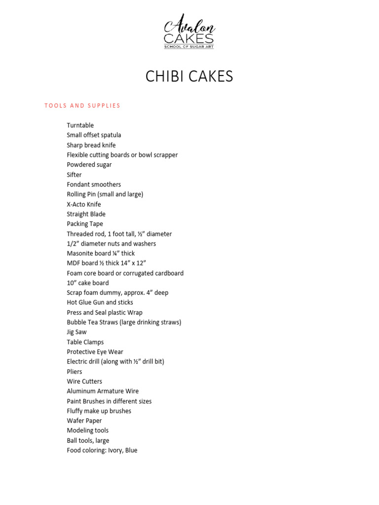 CHIBI CAKES Supplies and Recipes - Avalon Cakes | PDF | Chocolate ...