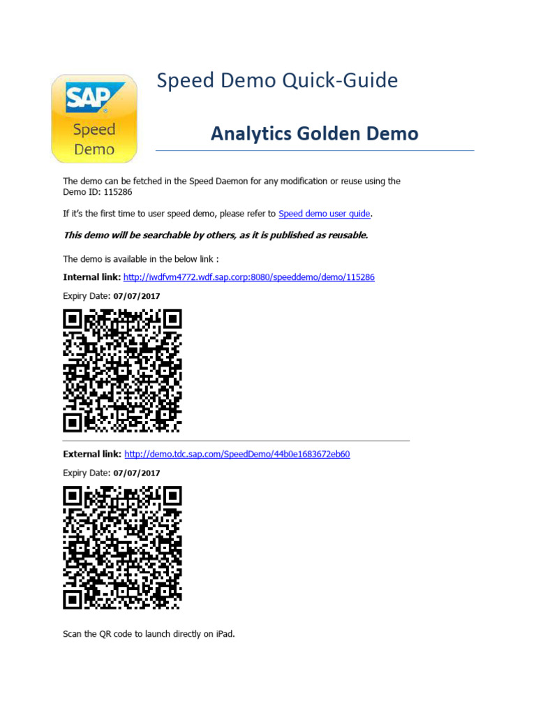 Speed Demo Quick-Guide Overview | PDF