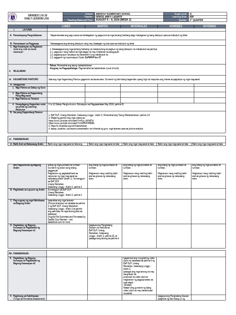 DLL - Esp 6 - Q1 - W2 | PDF