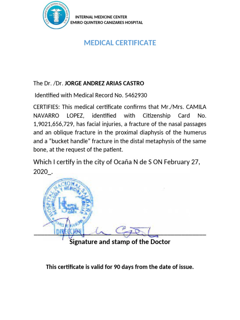 MEDICAL CERTIFICATE | PDF
