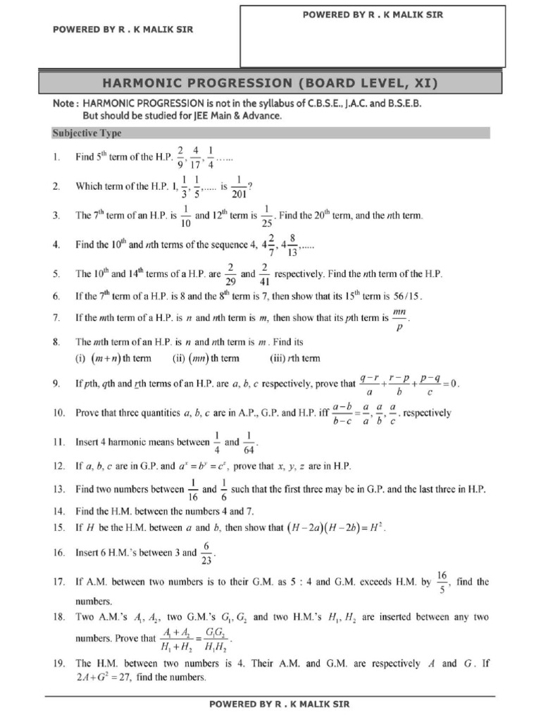 Harmonic Progression (Board Level, Xi) N | PDF