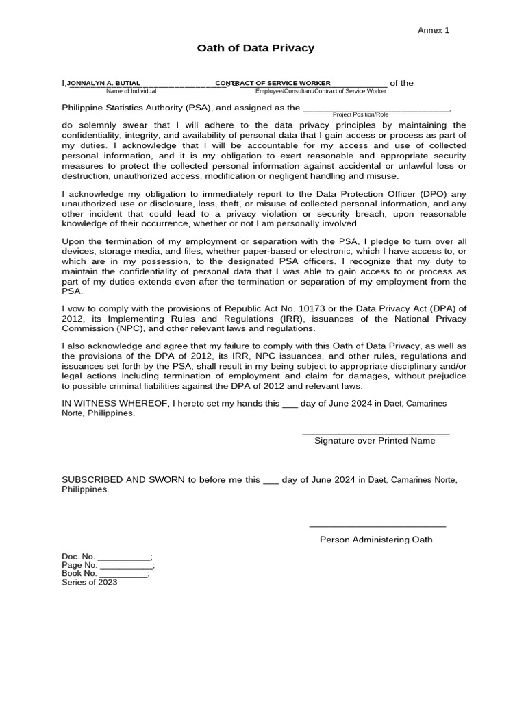 Oath of Data Privacy 1 | PDF | Privacy | Information Privacy