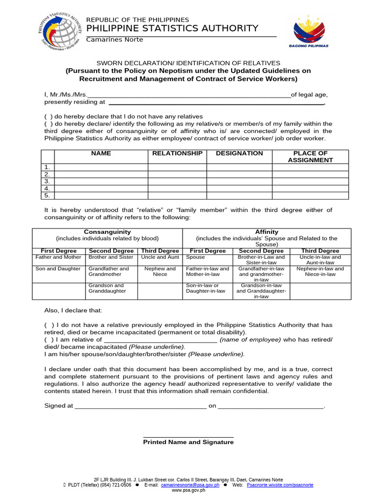 SWORN DECLARATION Identification of Relatives | PDF | Kinship And ...