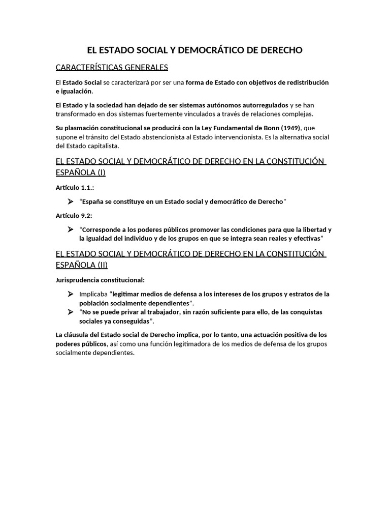 El Estado Social y Democrático de Derecho | PDF