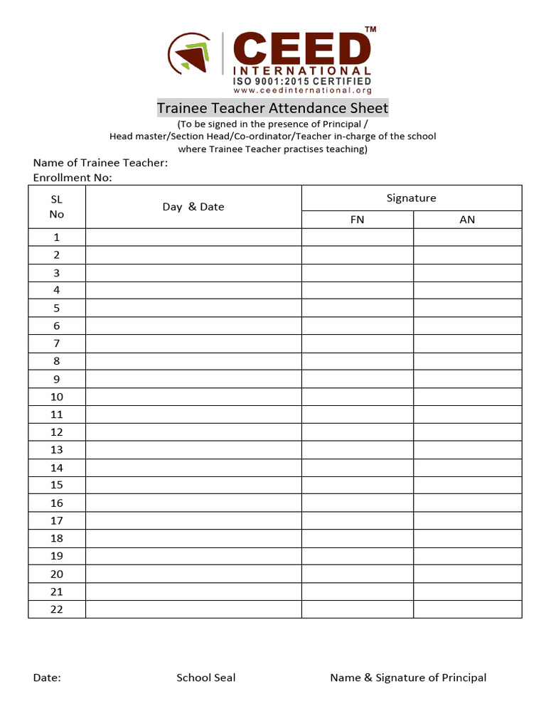 Trainee Teacher Attendance Log | PDF