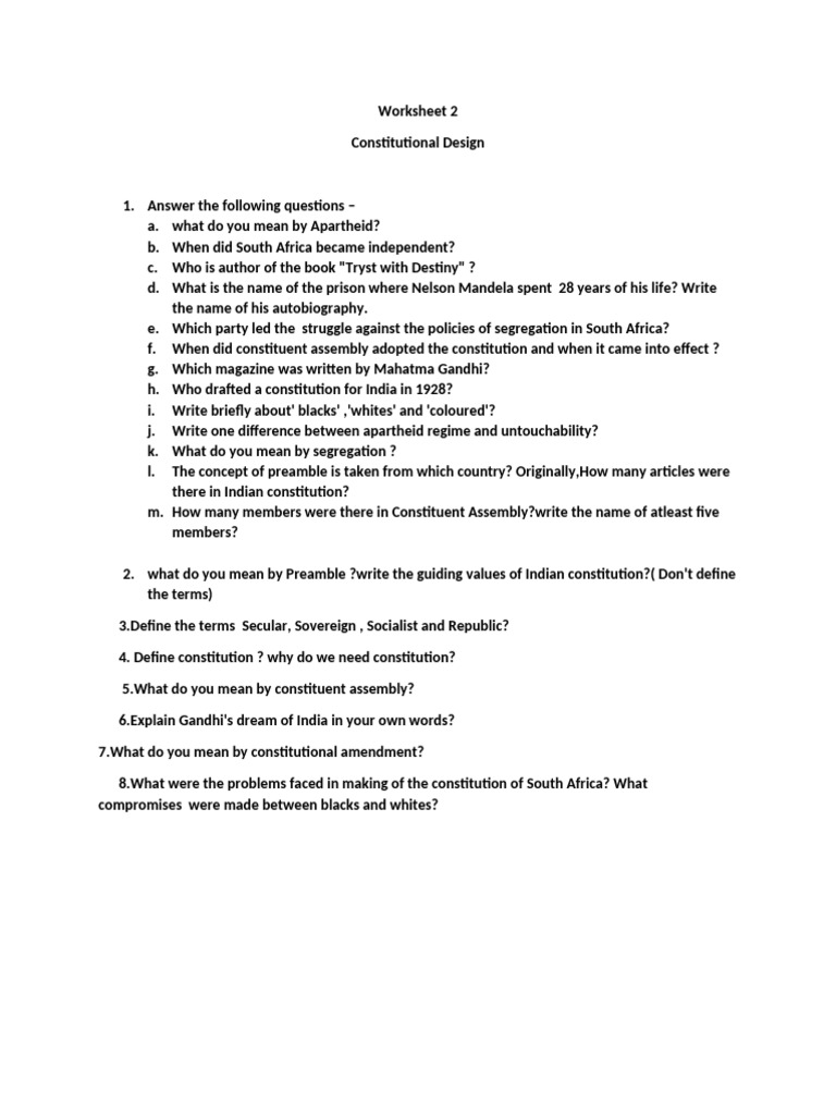 9th Civics Worksheet 2 | PDF