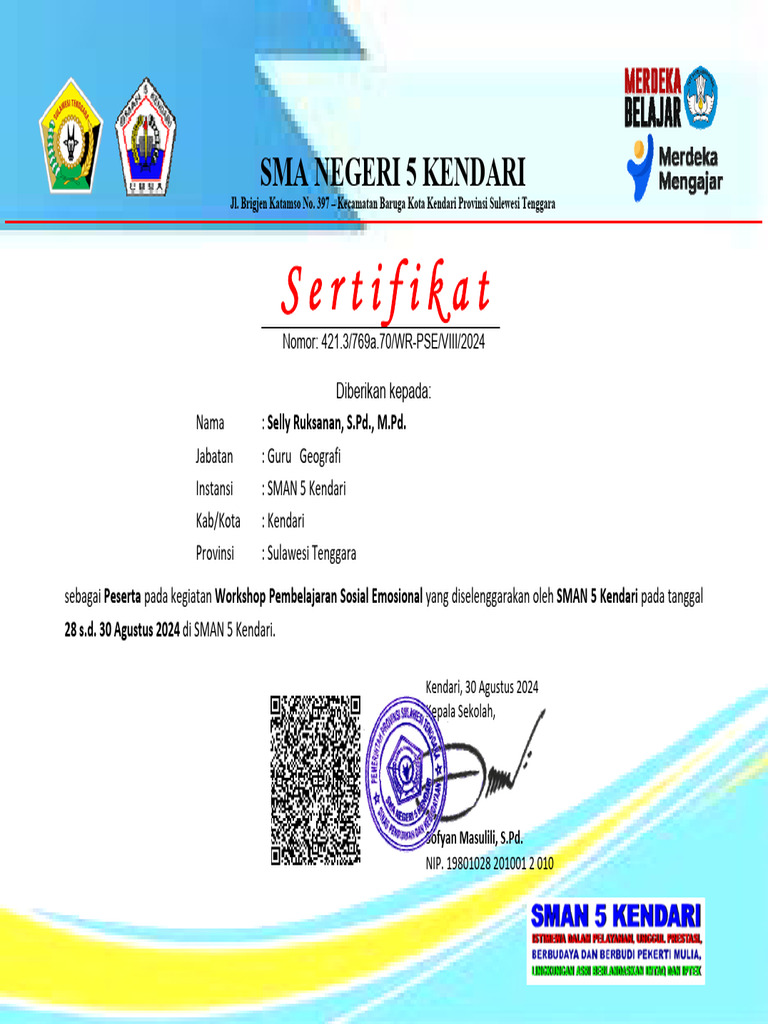 Sertifikat WRKSP - PSE - 2024 - Selly Ruksanan, S.PD., M.Pd. | PDF