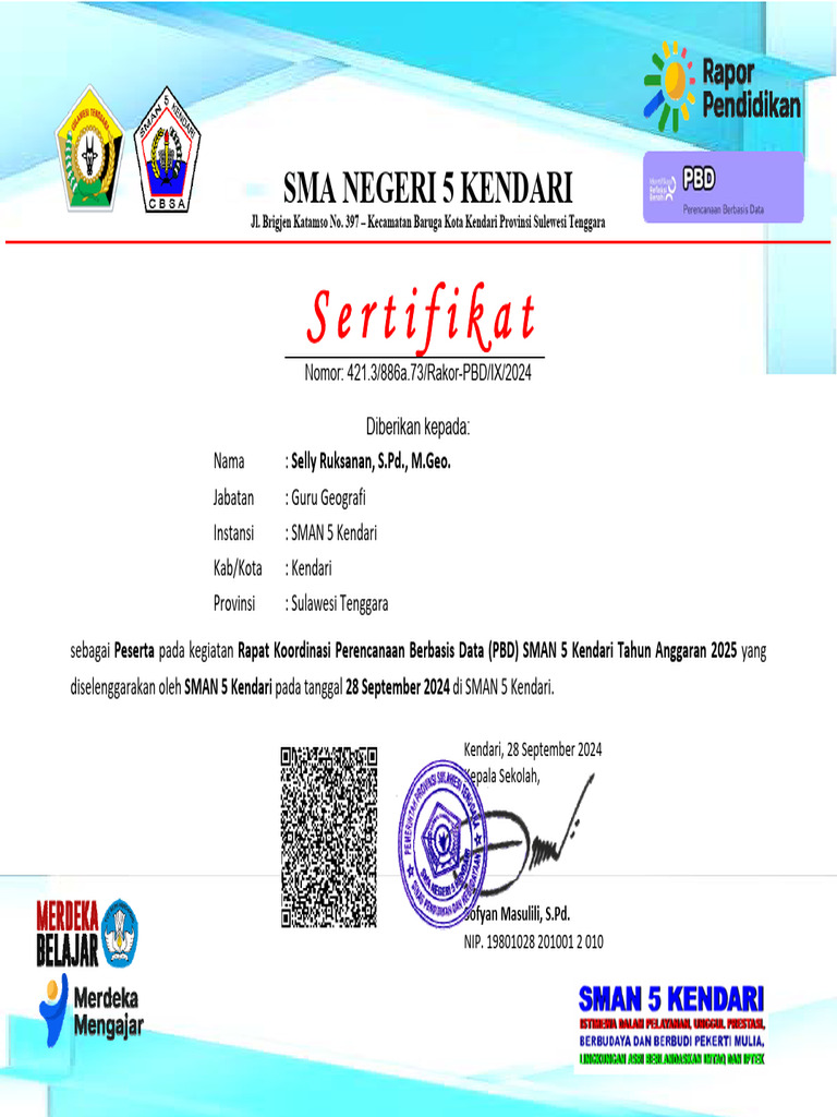 Sertifikat Rakor - 2024 - Selly Ruksanan, S.PD., M.Geo. | PDF