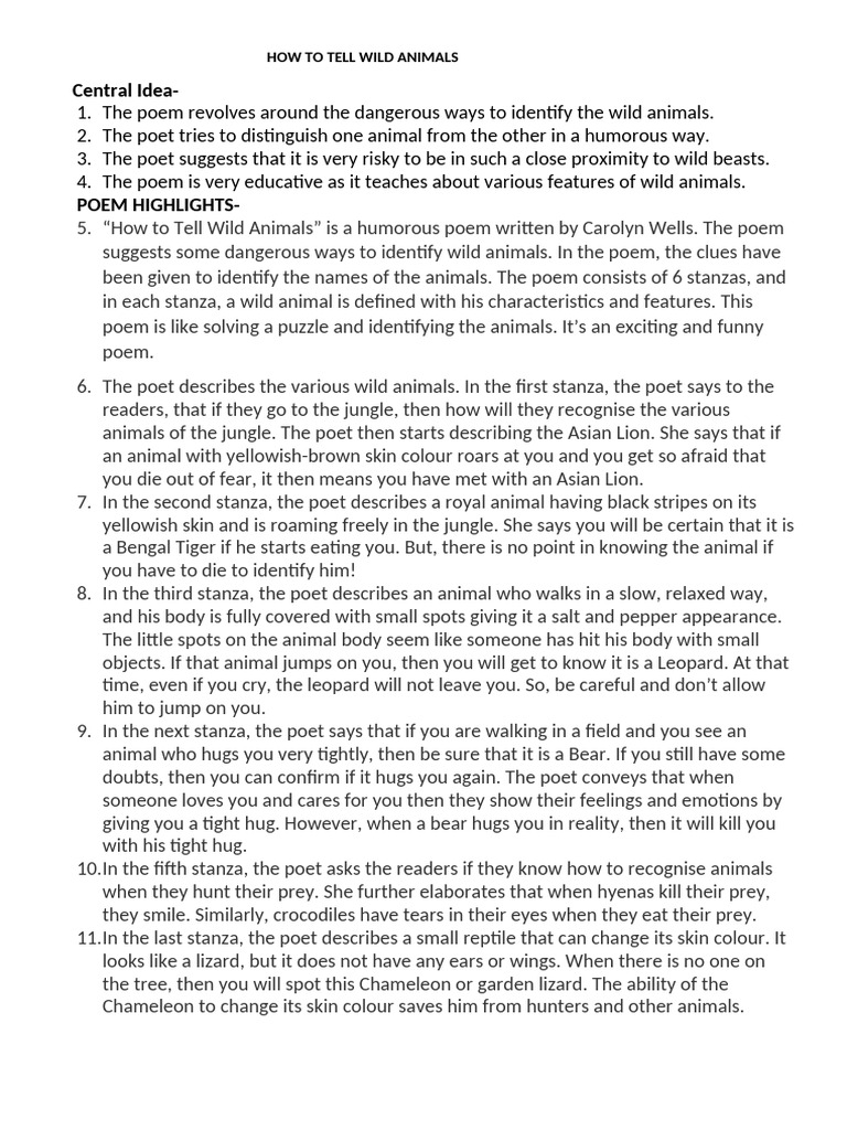 How To Tell Wild Animals | PDF | Tiger | Lion