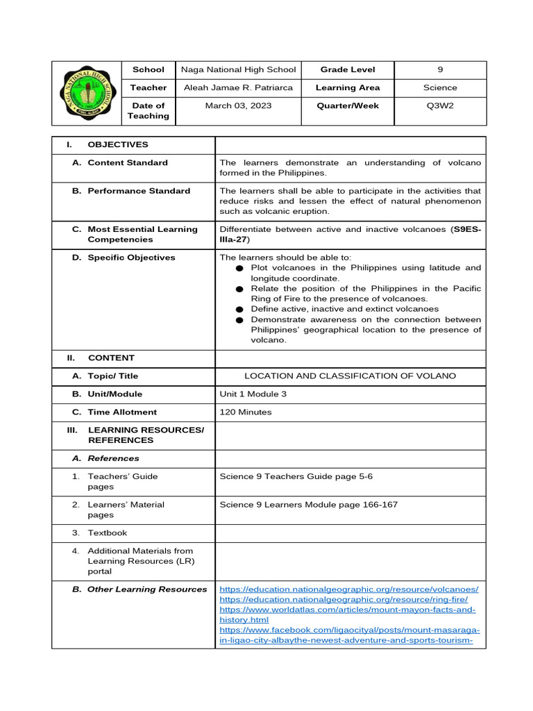 LP 2 - Location and Classification of Volcano | PDF | Volcano | Plate ...