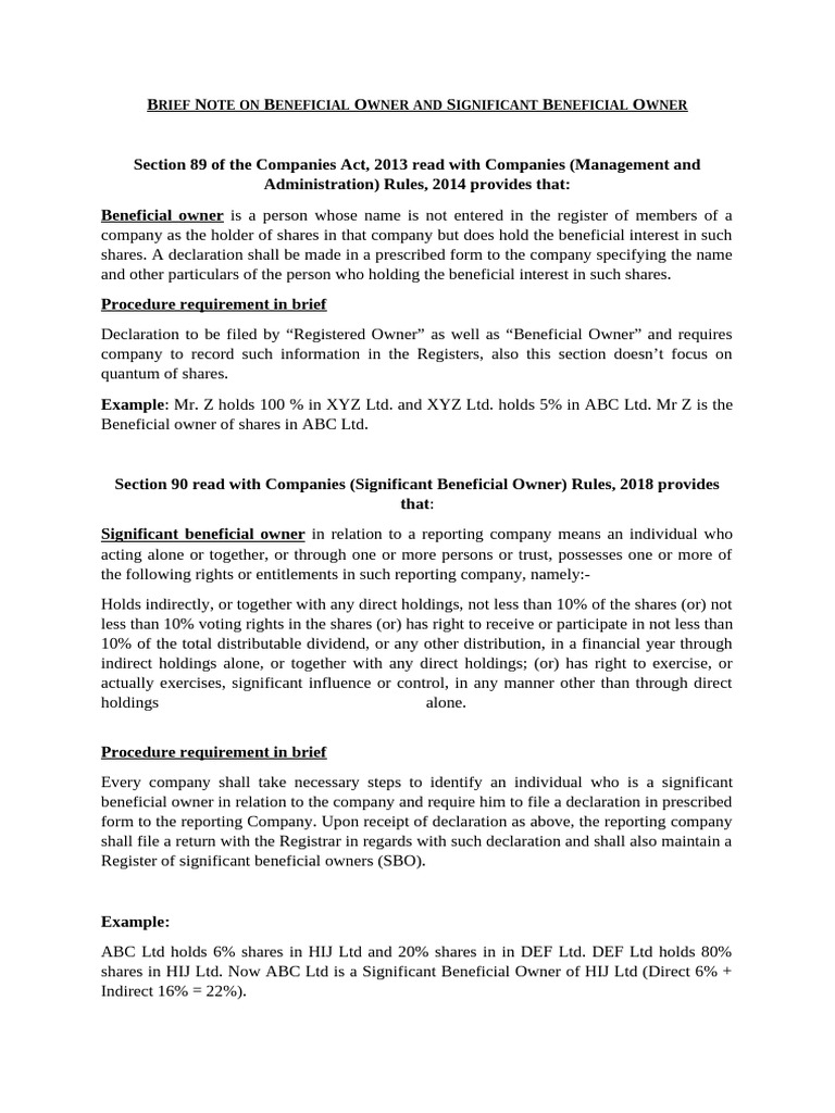Brief Note On Beneficial Owner and Significant Beneficial Owner | PDF ...