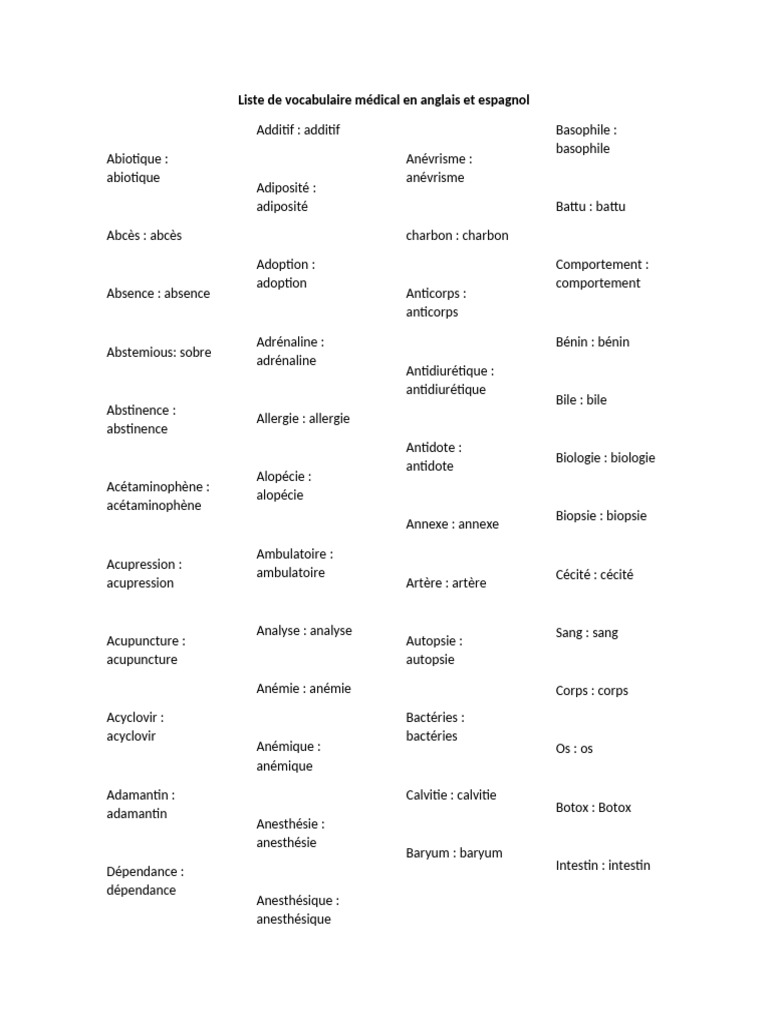 Vocabulaire médical anglais-espagnol | PDF | Cancer | Spécialités médicales