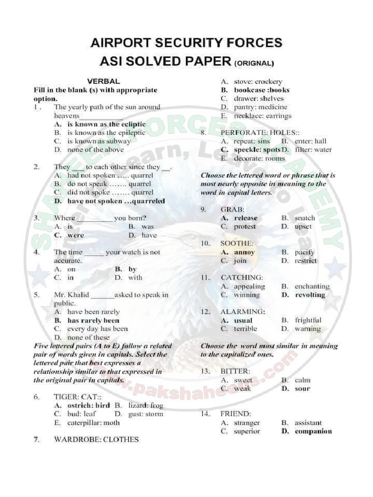 1-Asf Solved MCQs For ASI Tests | PDF