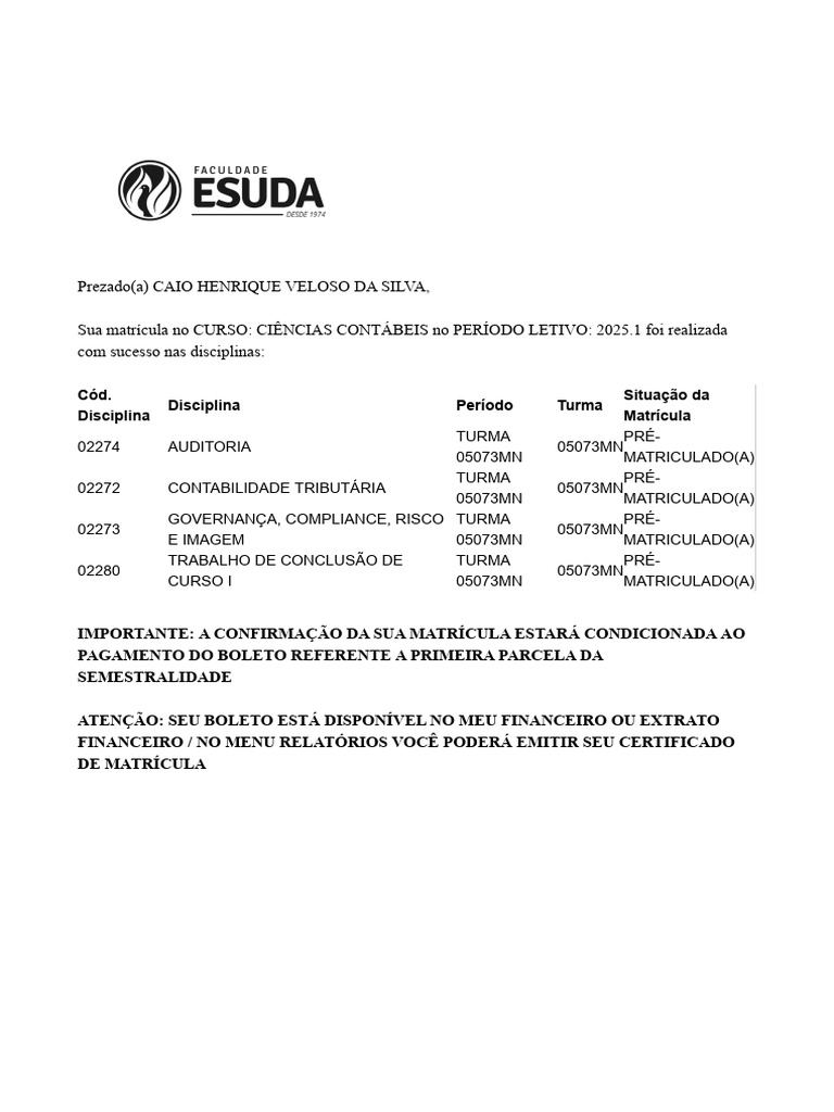 ESUDA Portal Do Aluno | PDF