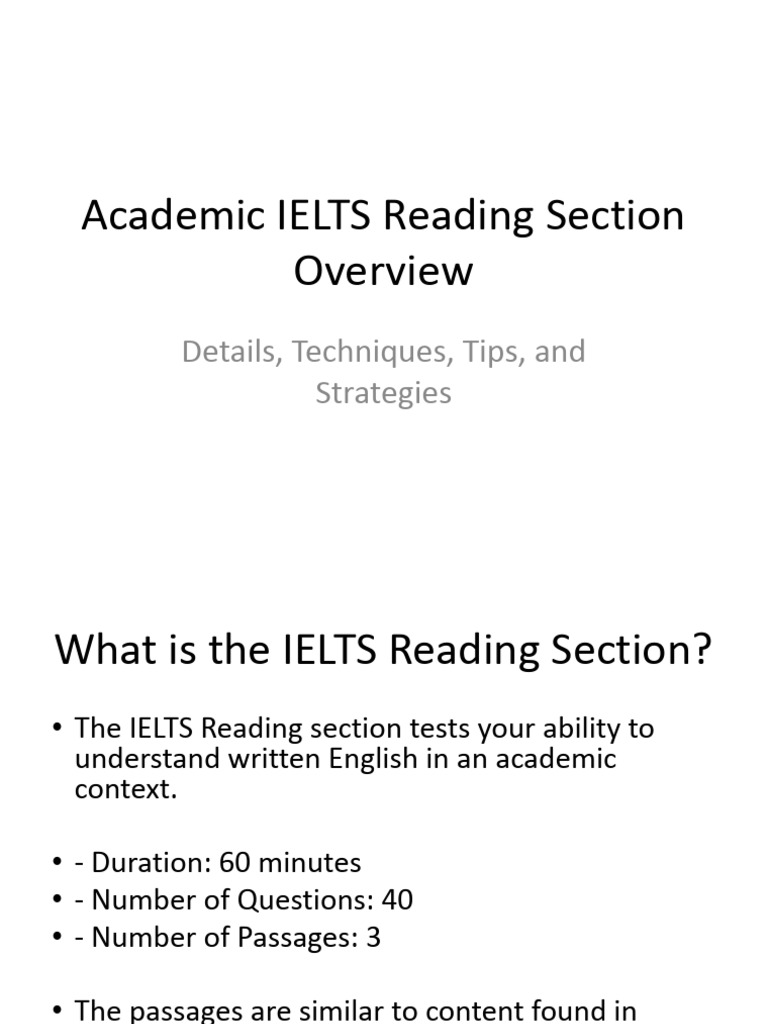 IELTS Academic Reading Section Overview.pptx | PDF | Reading ...