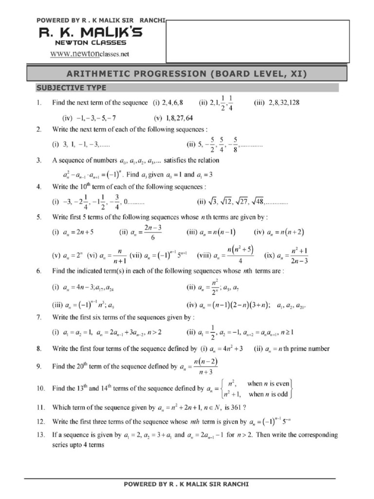 Arithmetic Progression XI N | PDF