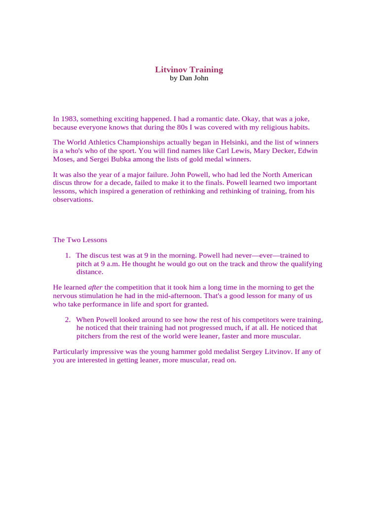 Litvinov Training Insights and Techniques | PDF | Track And Field ...