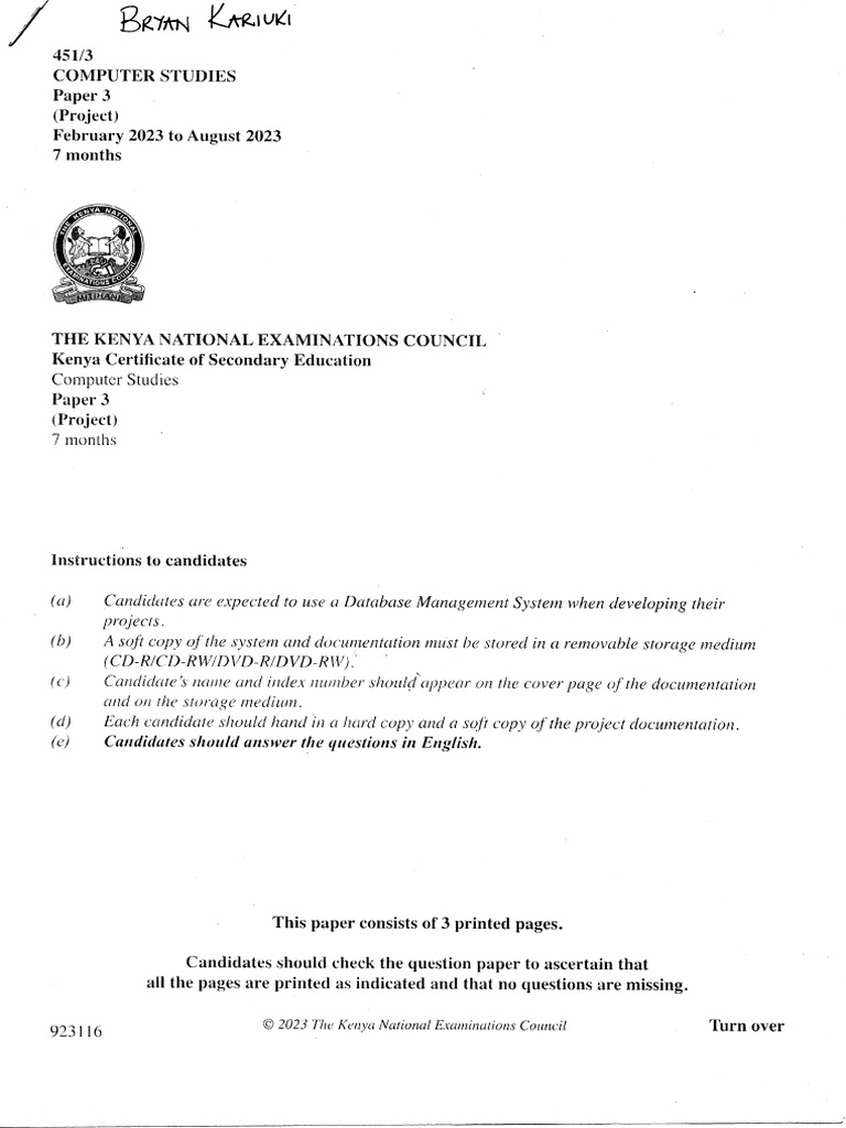 Kcse 2023 451:3 | PDF