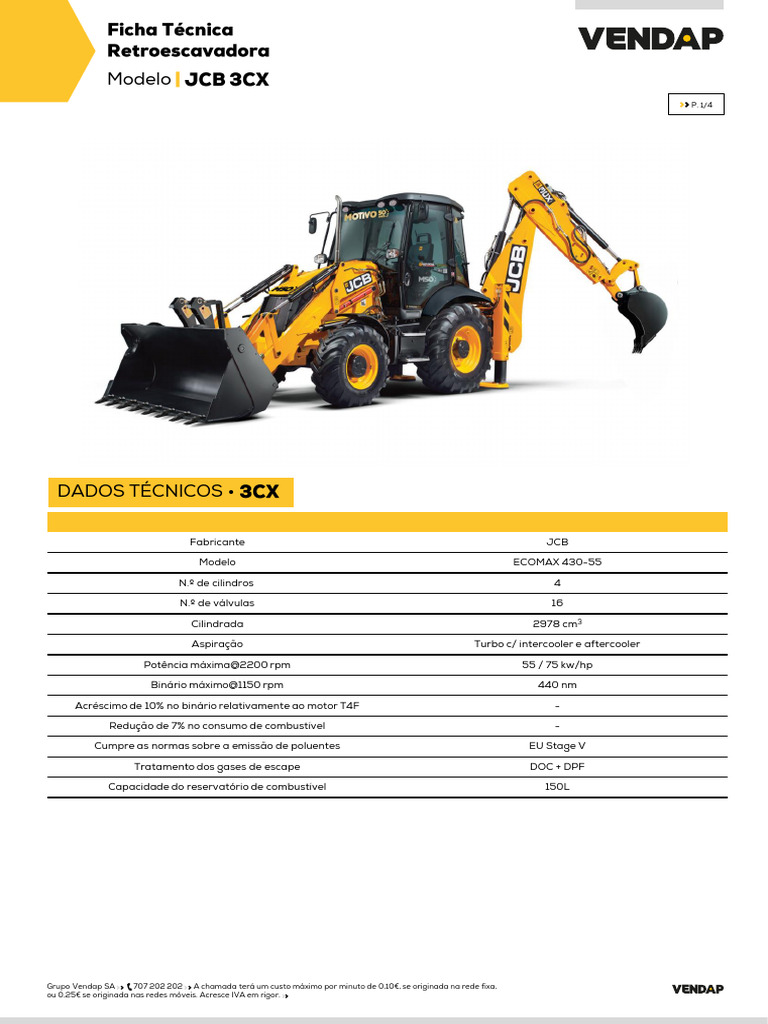 Ficha Tecnica JCB 3cx | PDF | Tecnologia de veículos | Motores