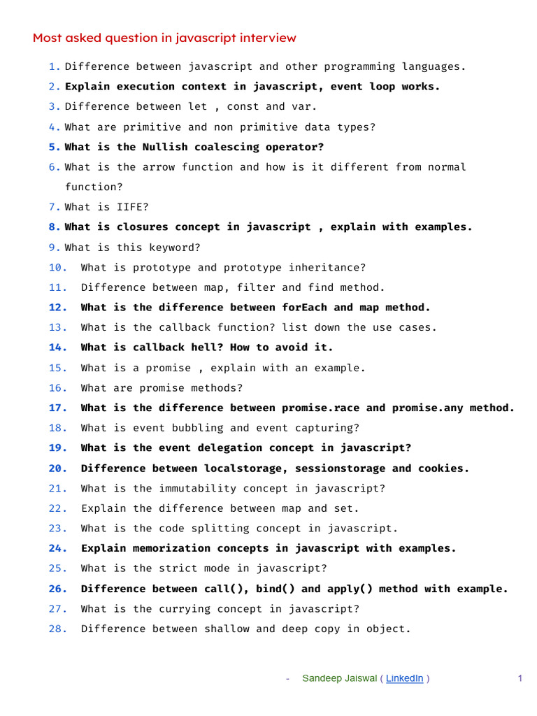 Questions Asked in Most of The MERN Stack Dev. Interview PDF | PDF | Java Script | Mongo Db