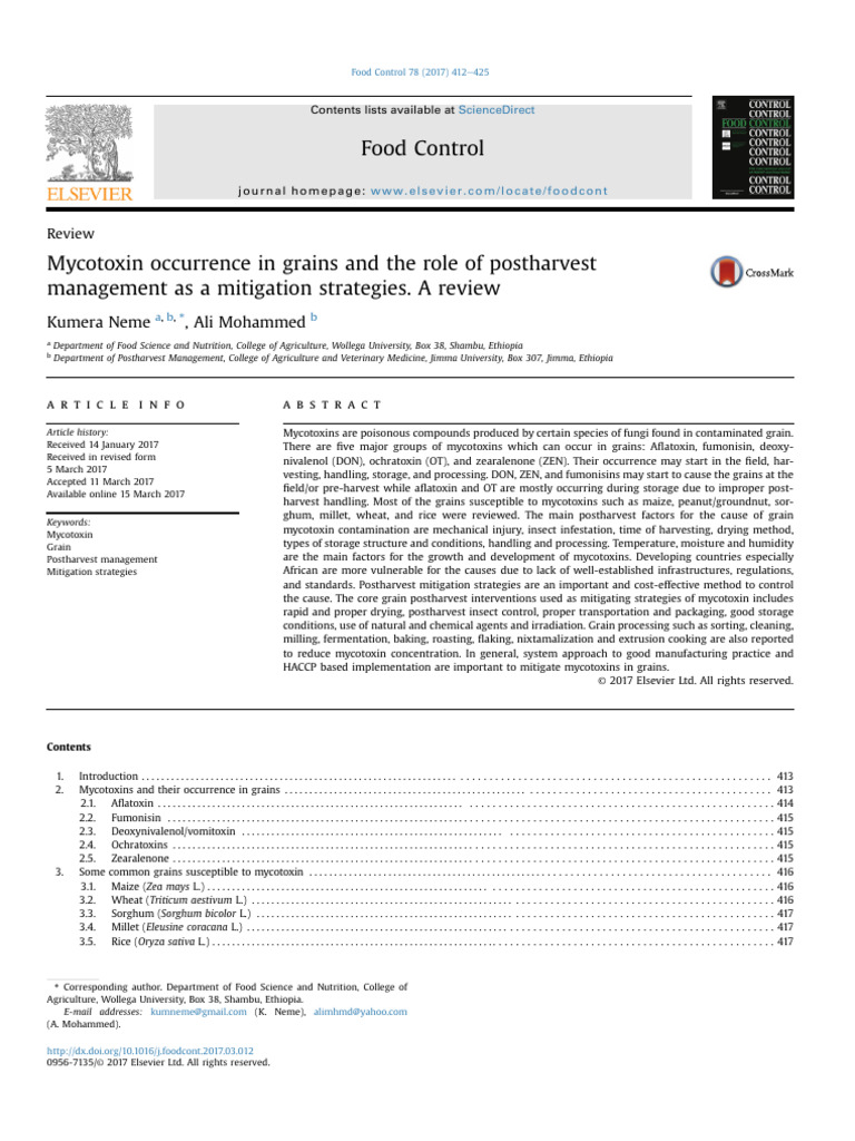 Mycotoxin Management in Grains Review | PDF | Mycotoxin | Cereals