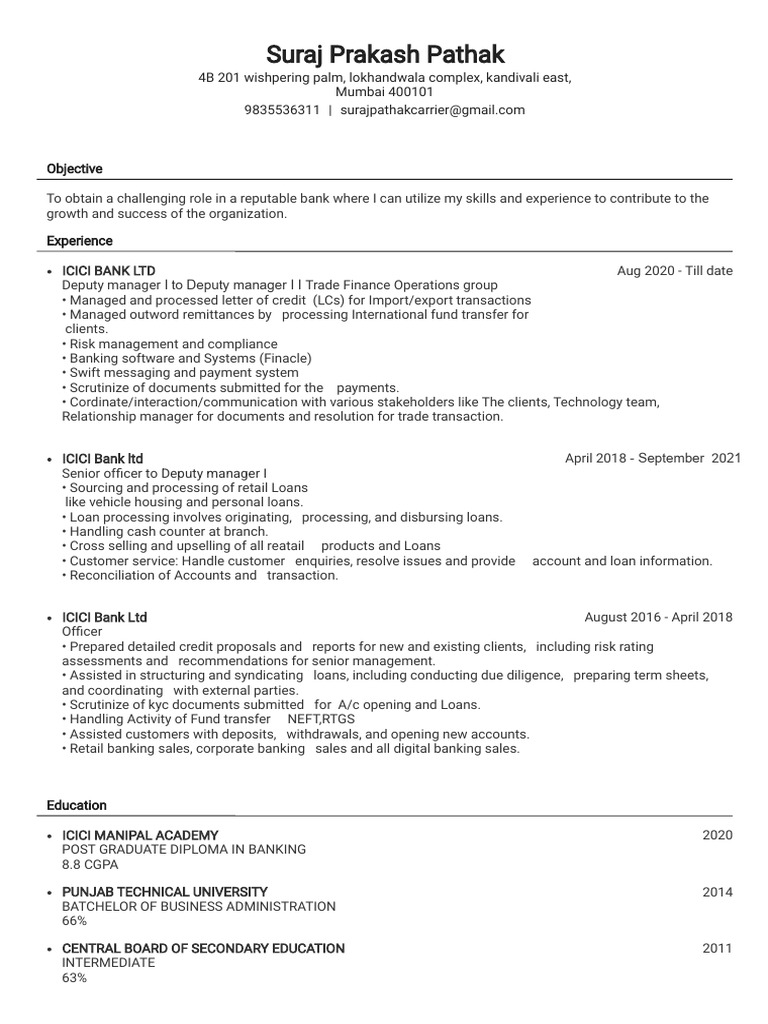 Cv SP sep 2024(2) | PDF | Banks | Financial Services