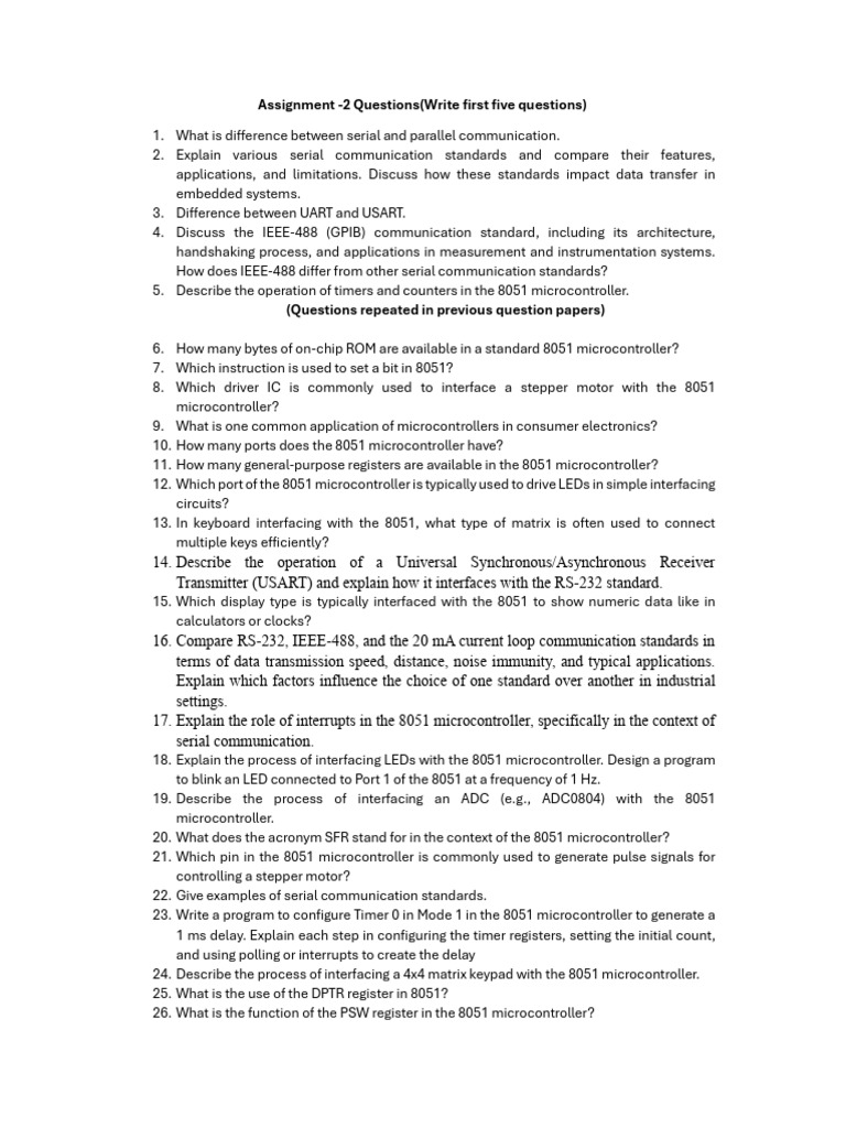 Questions Repeated From Previous Question Papers and Assignment-2 | PDF | Microcontroller ...