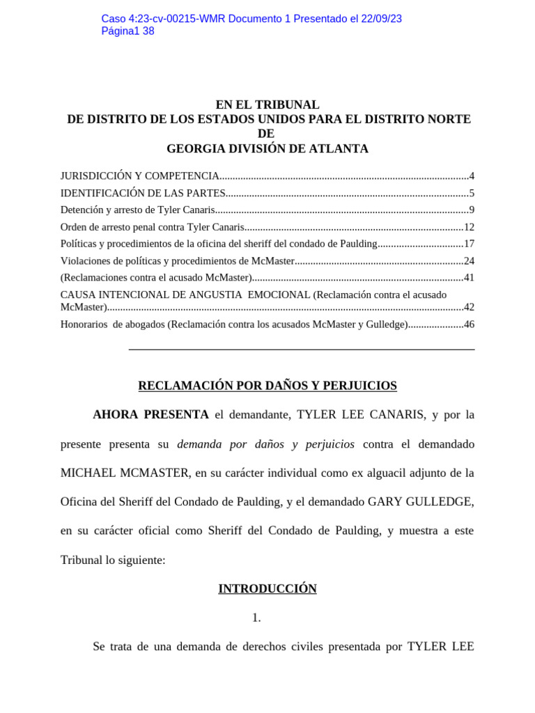 Demanda de Tyler Canaris contra McMaster | PDF | Sheriffs en los ...
