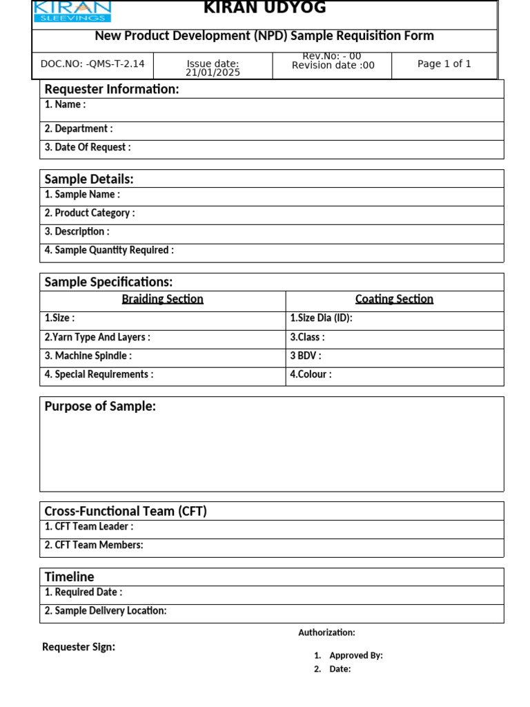 Sleeve NPD Requisition Form .. | PDF