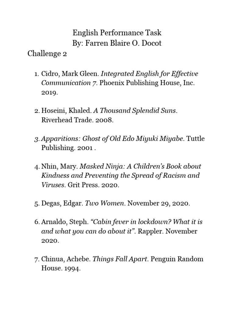 English Performance Task | PDF