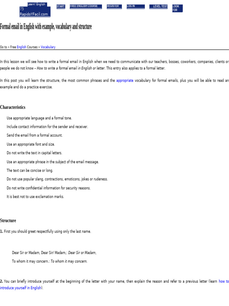 Formal Email In English Or Letter With Example Vocabulary And