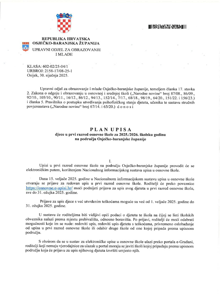 Plan upisa 2025. 2026. | PDF