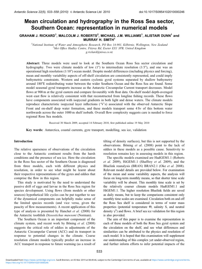 Mean Circulation and Hydrography in The Ross Sea Sector Southern Ocean ...