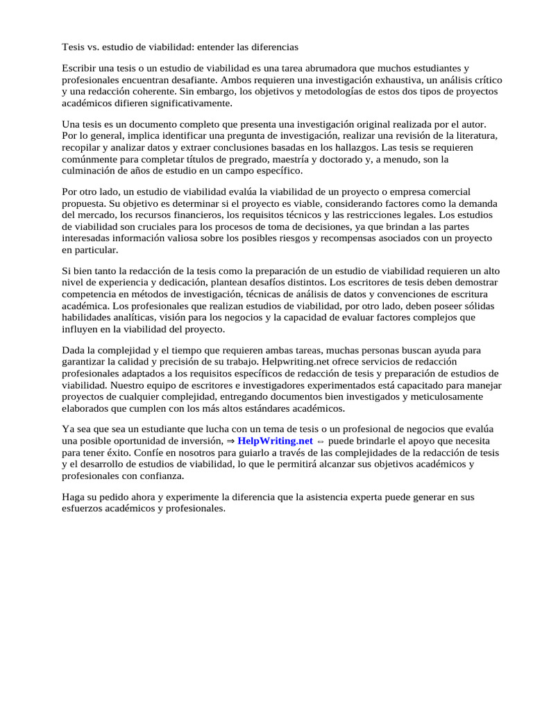 Tesis vs. Estudio de Viabilidad: Claves | PDF | Investigación de ...