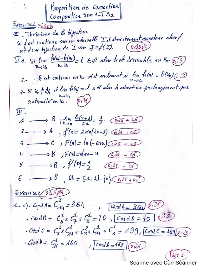 Correction Math Ts2 Sem1 | PDF
