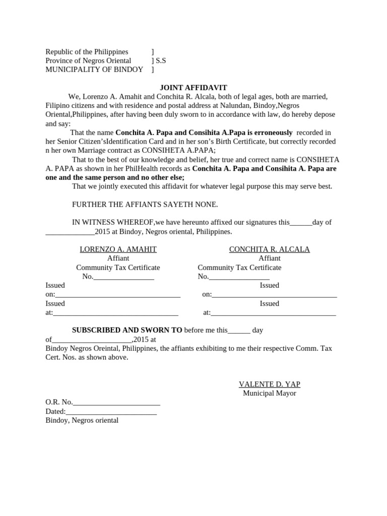 JOINT AFFIDAVIT | PDF