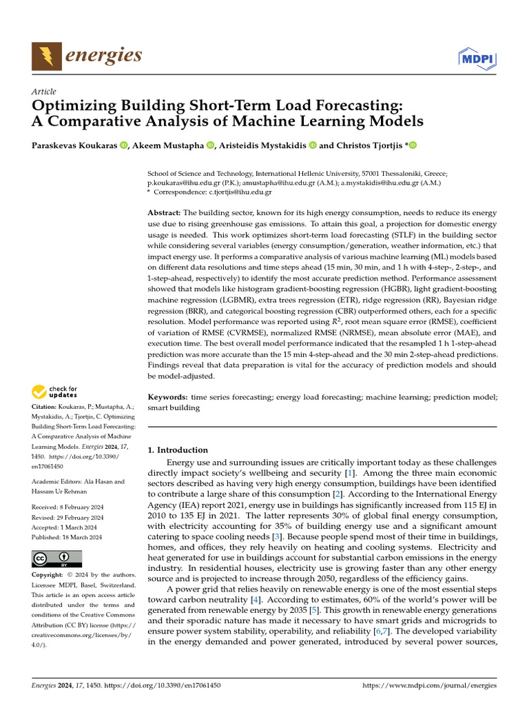 Optimizing Building Short Term Load Forecasting A Comparative Analysis Of Machine Learning