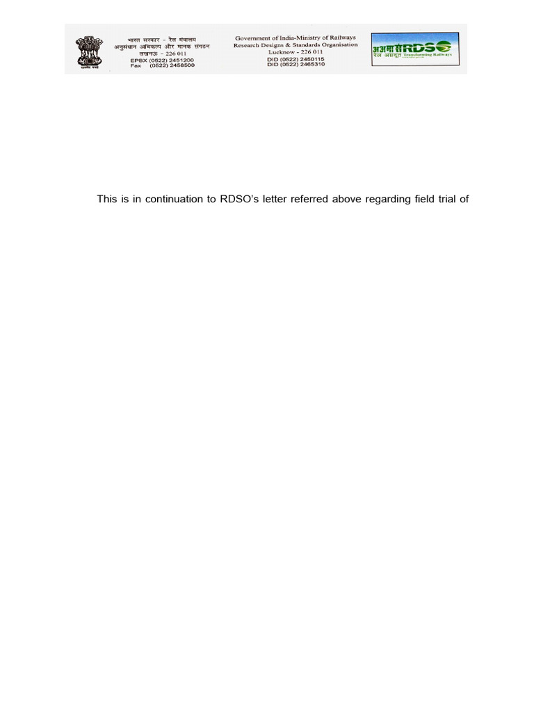 RDSO Letter Dated 10-07-2024 | PDF