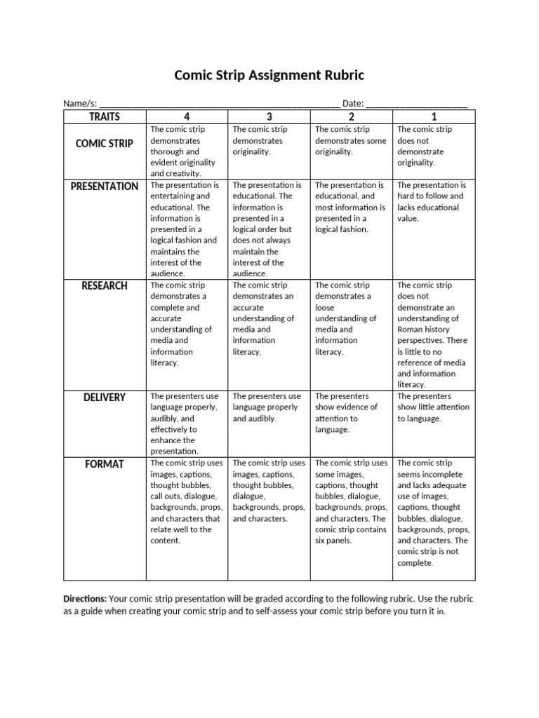 Comic-Strip-Assignment-Rubric | PDF | Comic Strips | Comics
