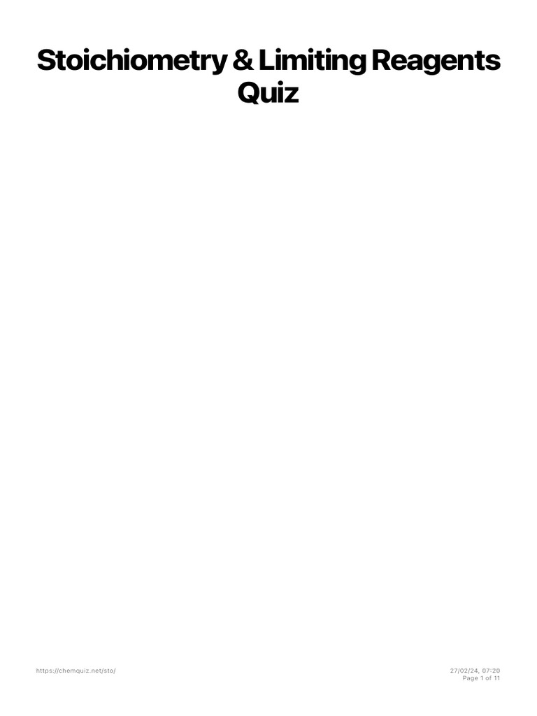 Stoichiometry & Limiting Reagents Question - PDF 2 | PDF | Mole (Unit ...