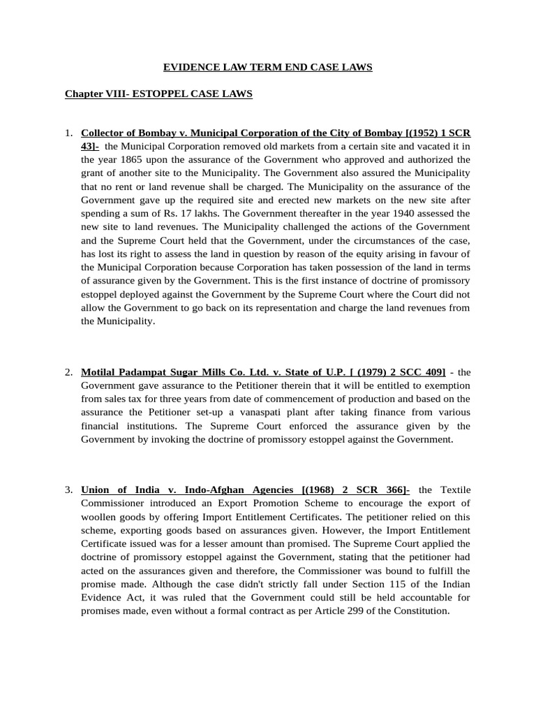 Evidence-Term End Case Laws | PDF | Estoppel | Burden Of Proof (Law)
