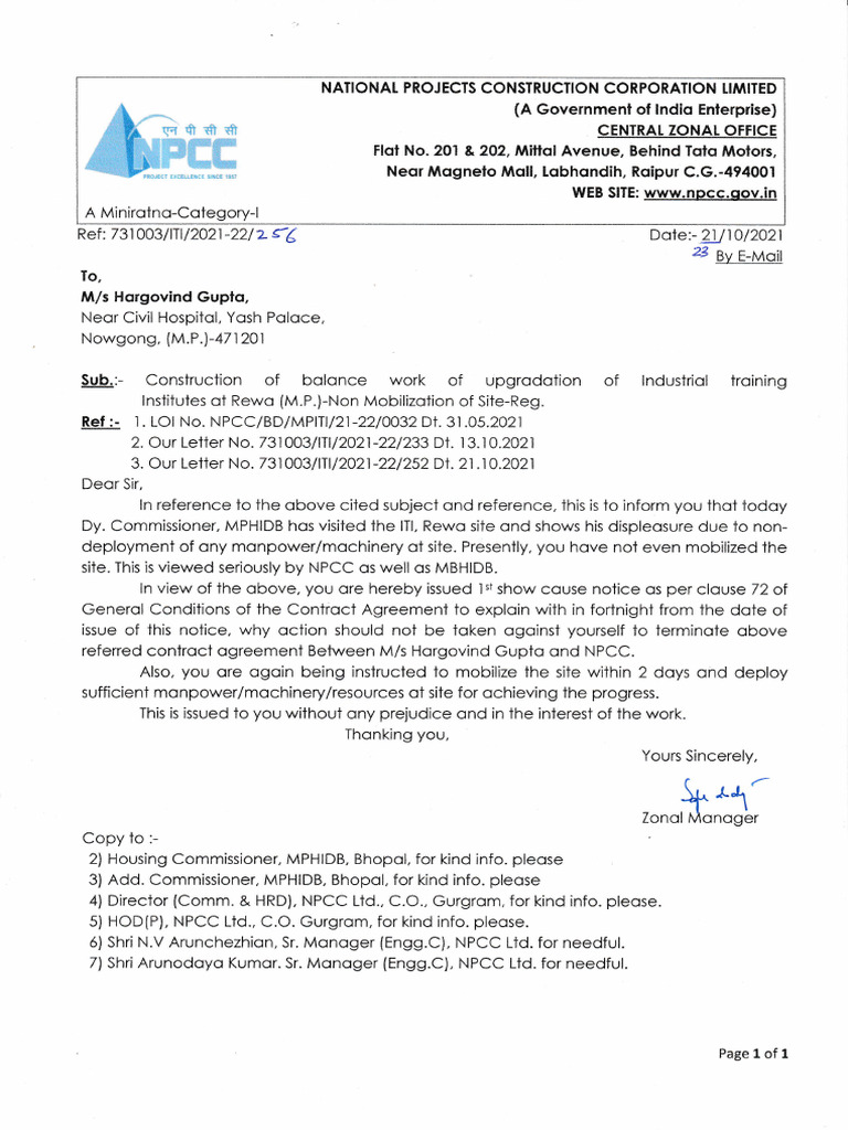 Letter To Ms Hargoving Gupta | PDF