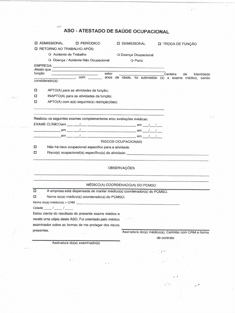ASO - Exame Admissional OU Demissional (Saude Ocupacional) | PDF