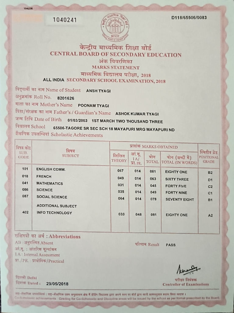 10th Marksheet | PDF | Qualifications | Educational Assessment And Evaluation